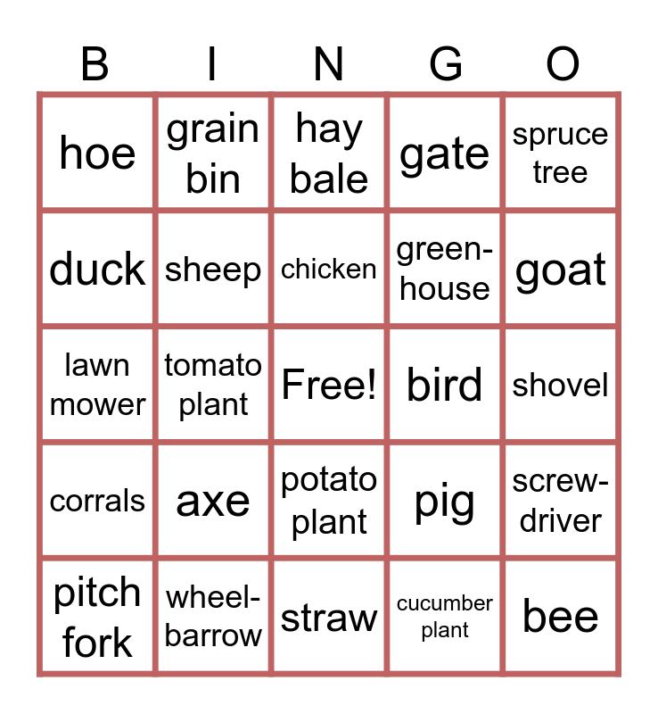 FARM BINGO Card