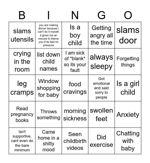 Moody Mama Bingo Card