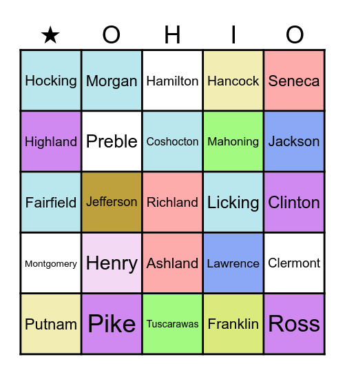 Ohio Counties Bingo Card