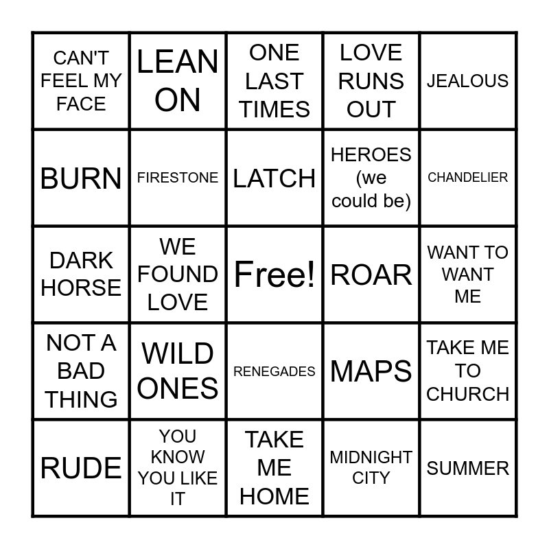 POP HITS FROM THE 2010s Bingo Card