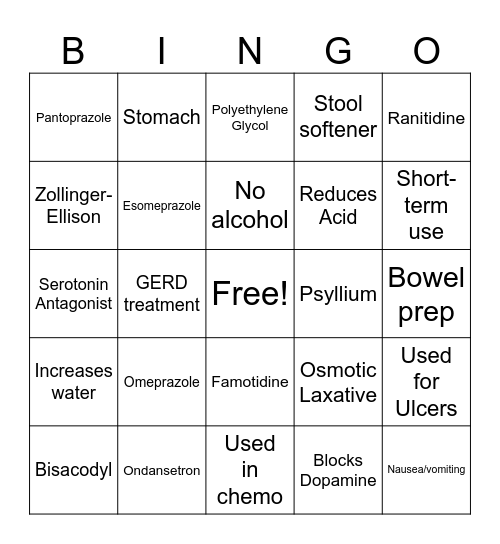 GI Drugs Bingo Card