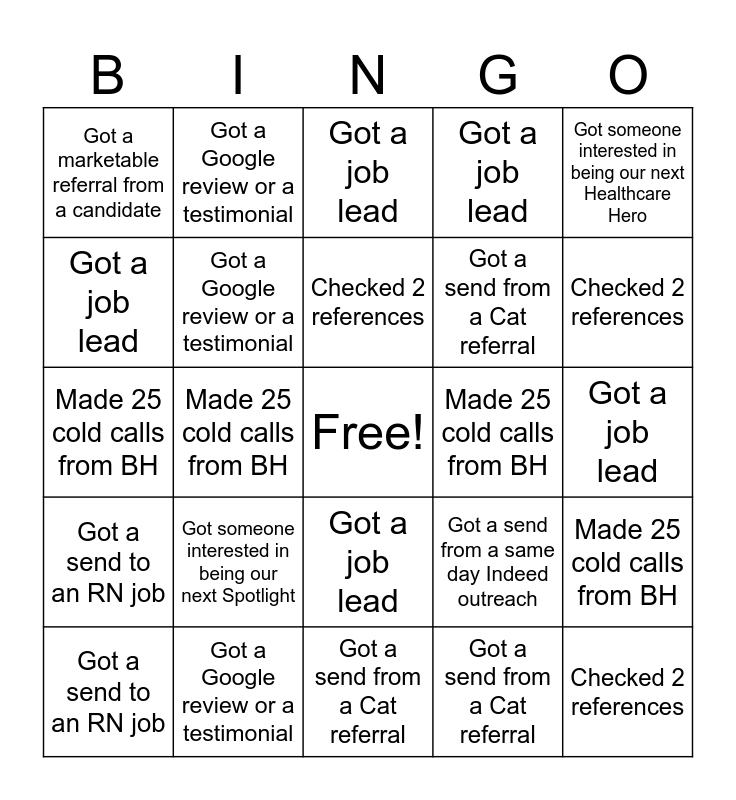 Everly Candidate Recruiter Bingo Card