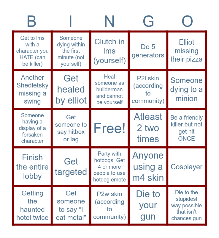 Forsaken! Bingo Card