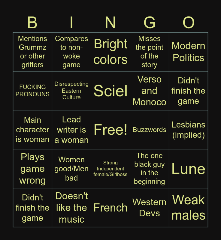 E33 le woke?? Bingo Card