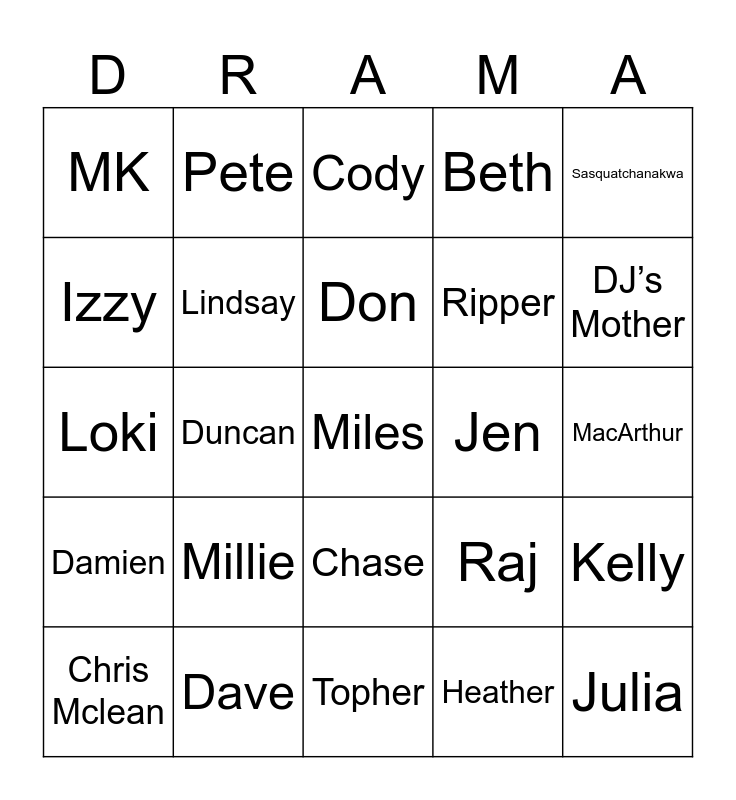 Skull Round 2 (Drama Bingo) Bingo Card