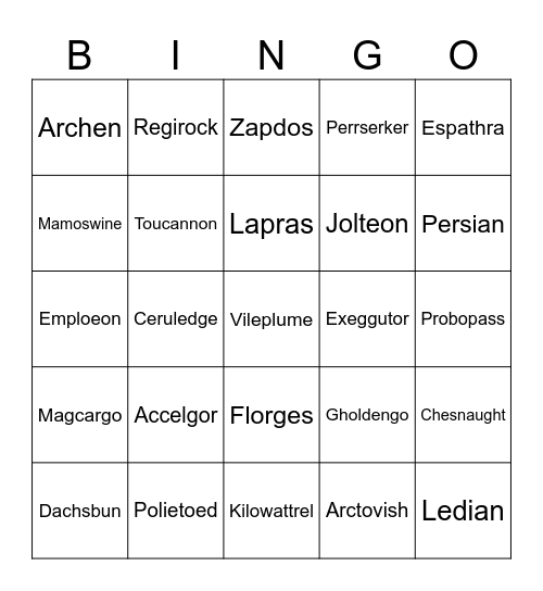 Cobblemon bingo Card