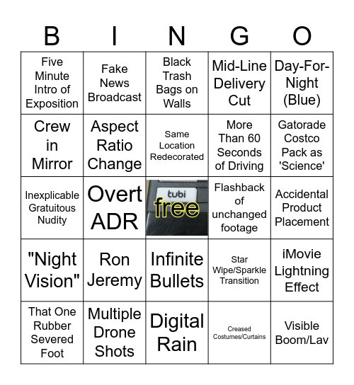 Tubi Tuesday Bingo Card