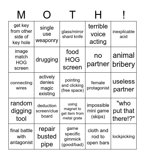 Hidden Object Games Bingo Card