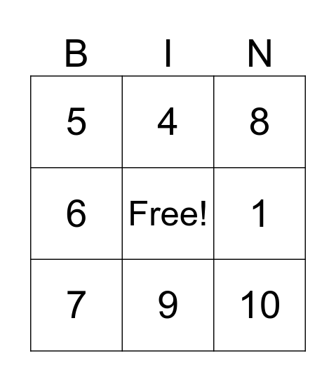 Number Bingo Card