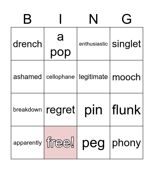 BINGO: Lesson II Bingo Card