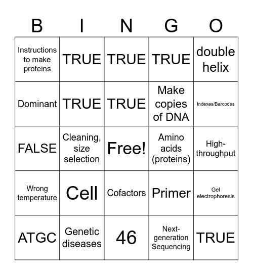 Genetics Bingo Card