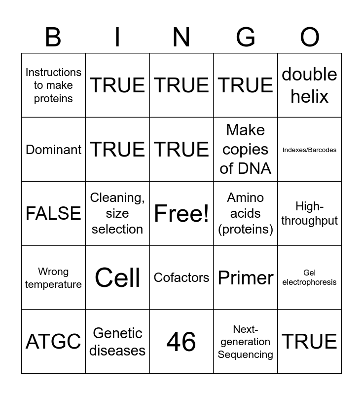 Genetics Bingo Card