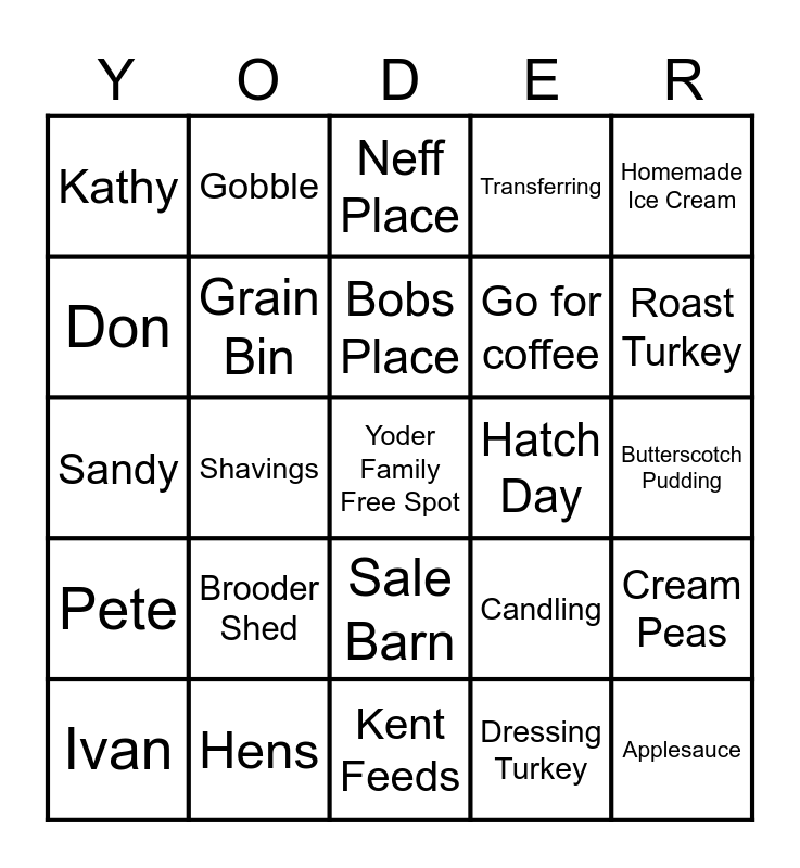 YODER FAMILY BINGO Card