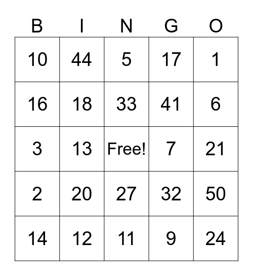 Addition and Subtraction Facts Bingo Card