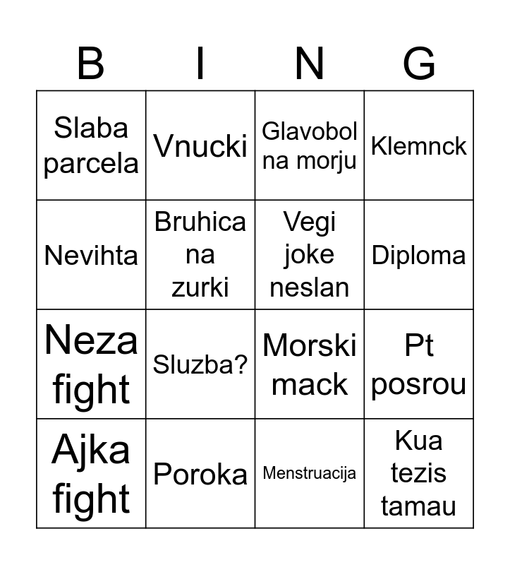 Dopust tombola Bingo Card