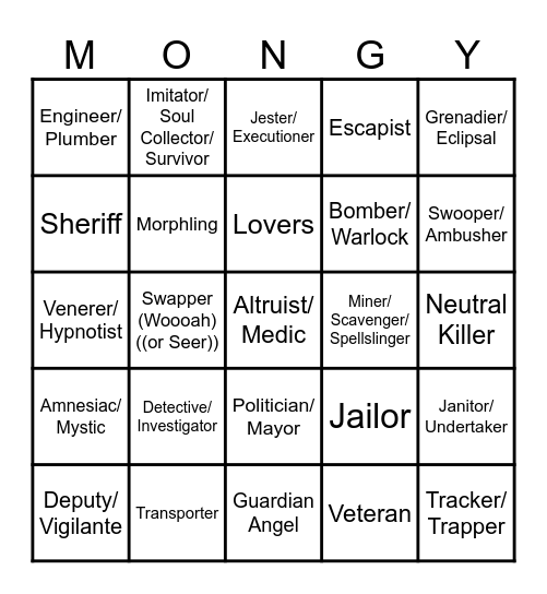 Mongy monday roles bingo Card