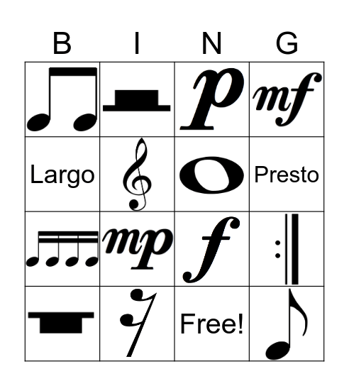 Music Notation Bingo Card