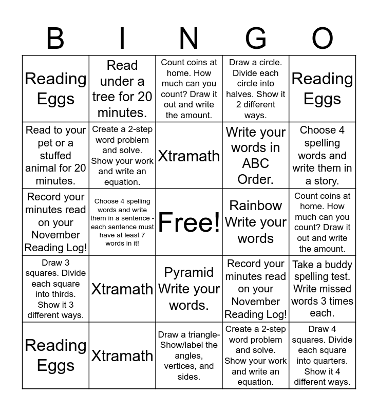 Homework for the weeks of November __________ and November ...