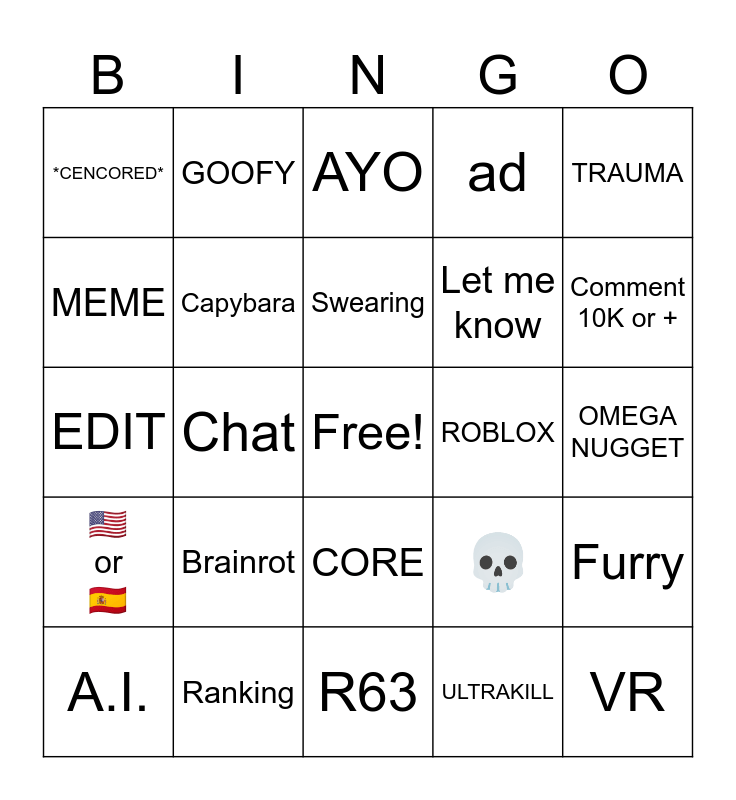 Youtube memes Bingo Card