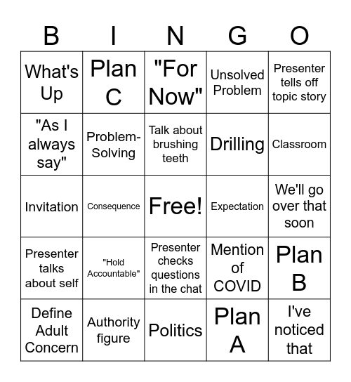 Training Bingo Card