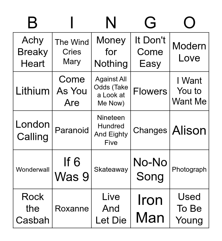 "Hand" of the Devil Bingo Card