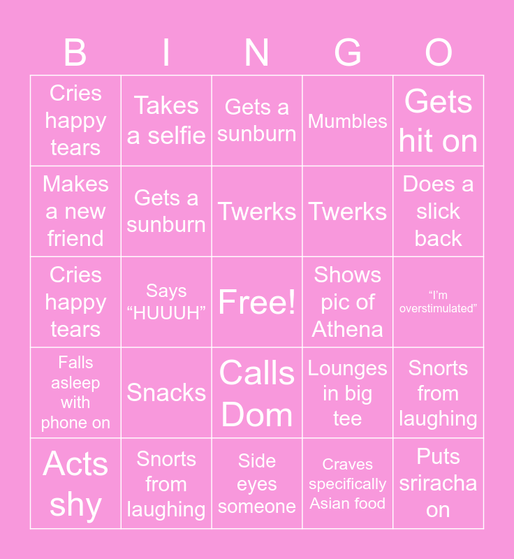 Nina’s bach bash Bingo Card