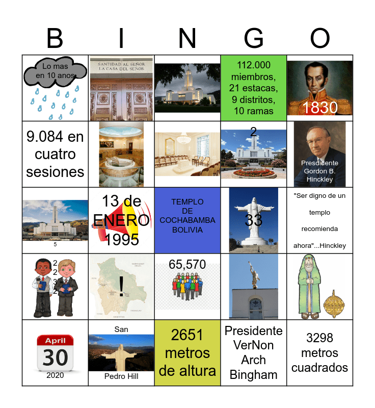 COCHABAMBA BOLIVIA TEMPLE Bingo Card