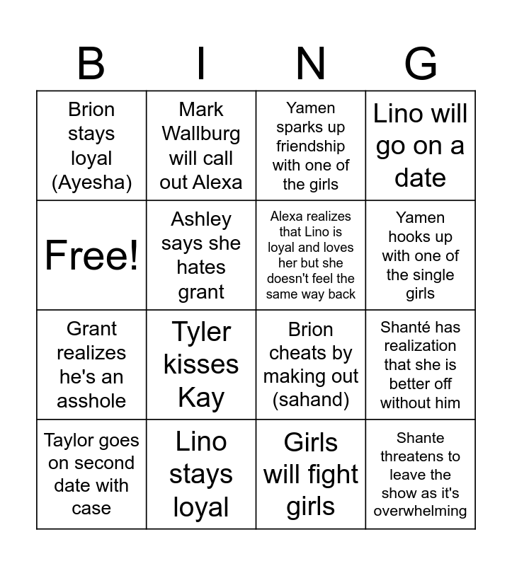 Temp Island - Ep 3 Bingo Card