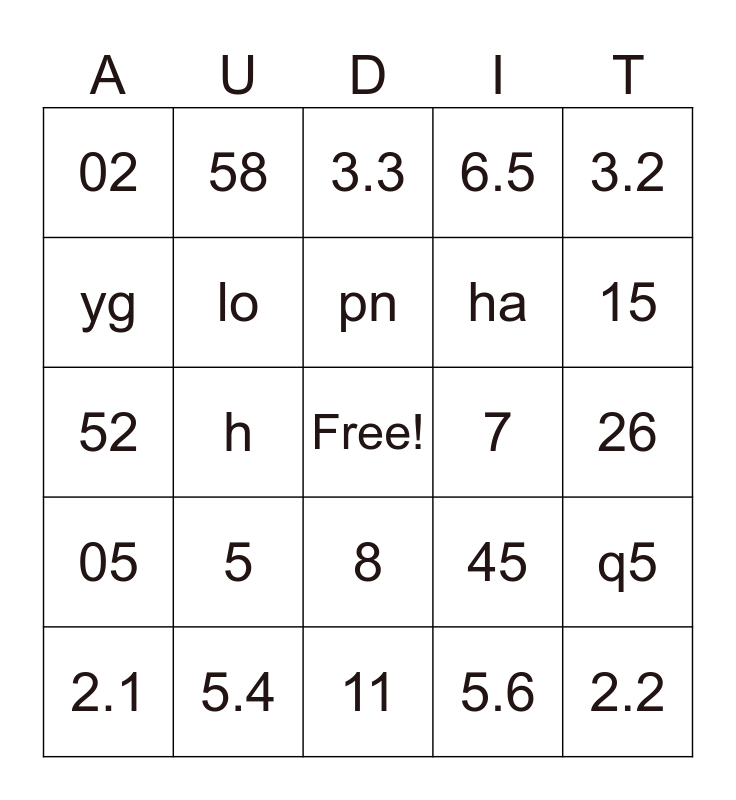 AUDIT BINGO Card