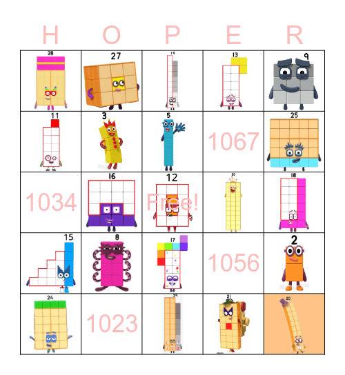 Number blocks Bingo Card