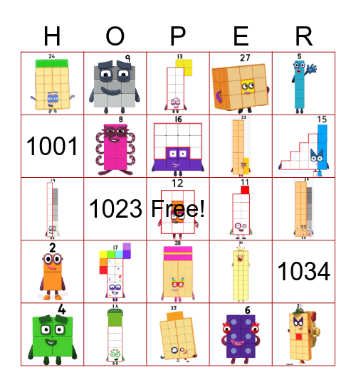 Number blocks Bingo Card