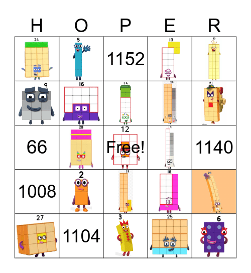 Number blocks Bingo Card