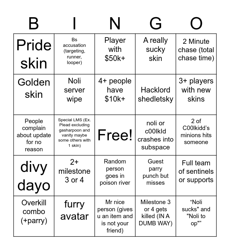 forsaken bingo 2# Bingo Card