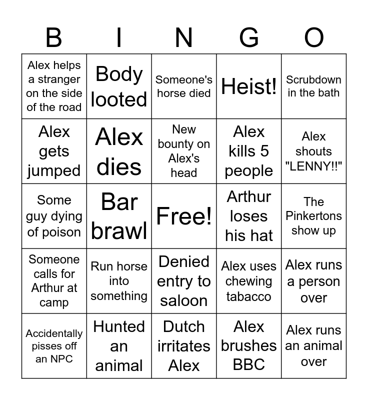 Norimaki RDR2 Bingo Card