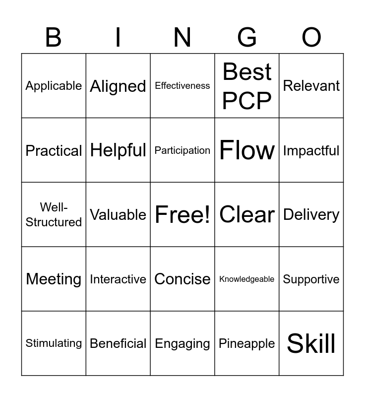 Training Bingo Card