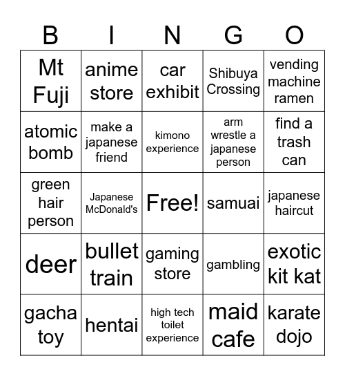 Japan! Bingo Card