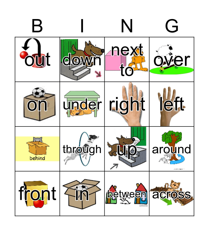 Preposition Bingo Card