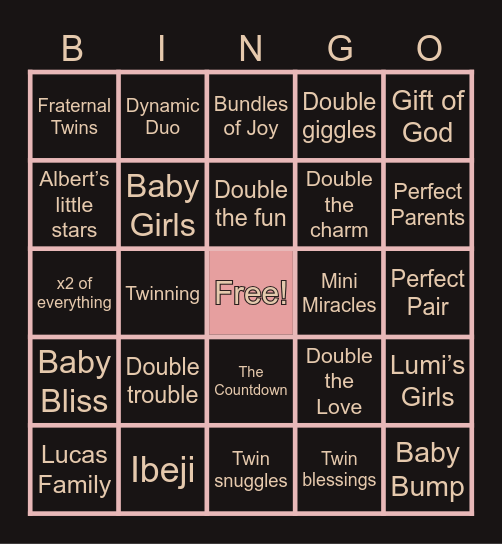 Lucas Twin Bingo Card