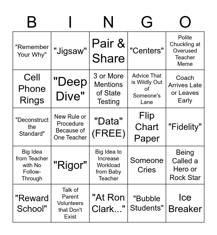 Professional Development Bingo Card
