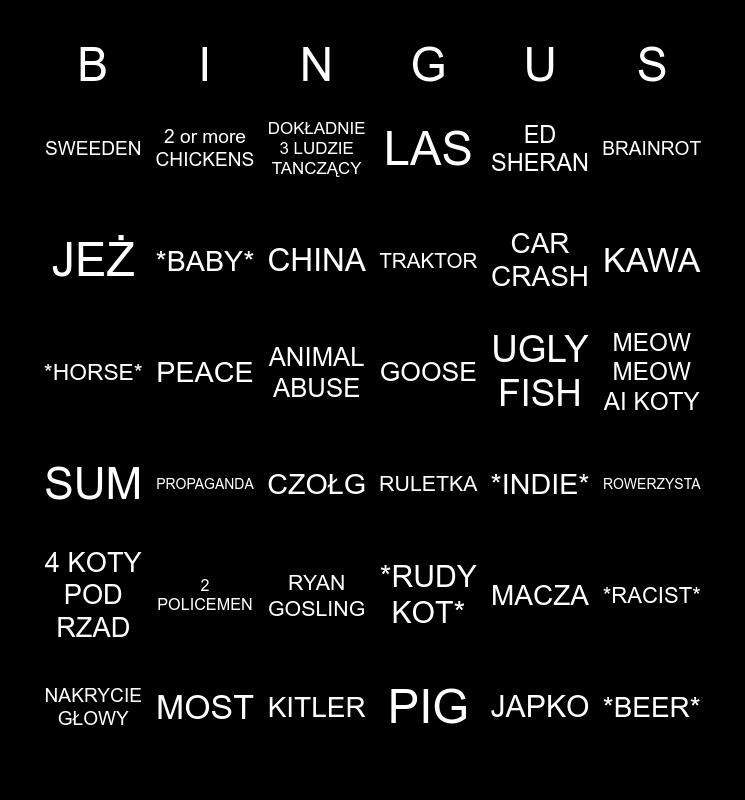 6X6 ULTRA BINGUS MAXIMUS WITH RODZENSTWOS Bingo Card