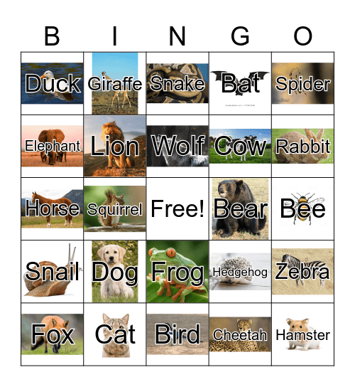 Animal Bingo Card