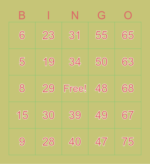 Band Session Bingo Card