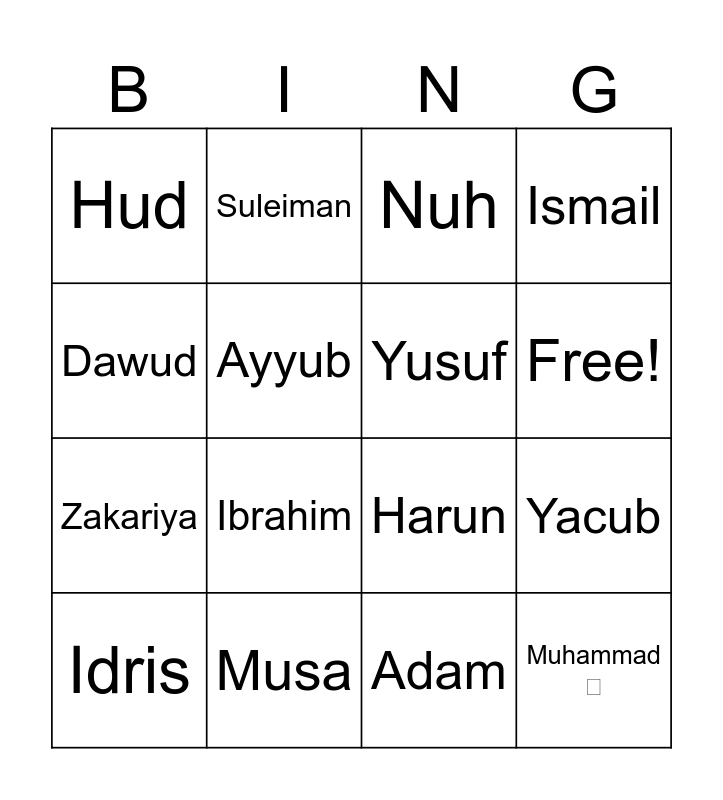Prophets Bingo Card