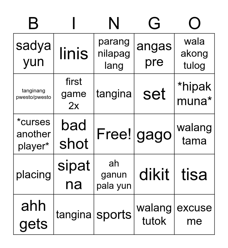 bilyar Bingo Card