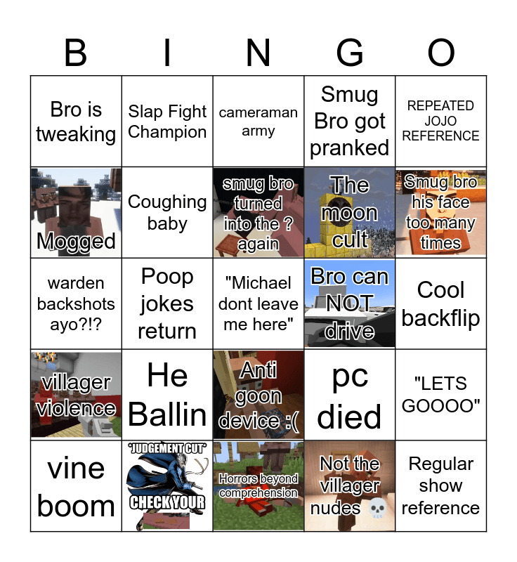 The Adventures Of SMUG BRO Bingo Card