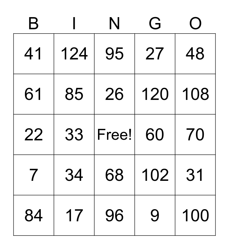 Connect 4 Glory Bingo Card