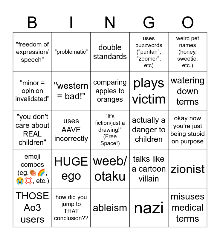 Weirdo Bingo Card