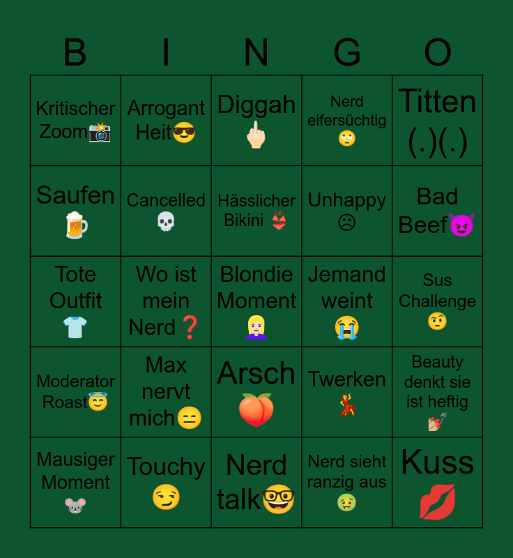 Beauty and the Nerd Bingo Card