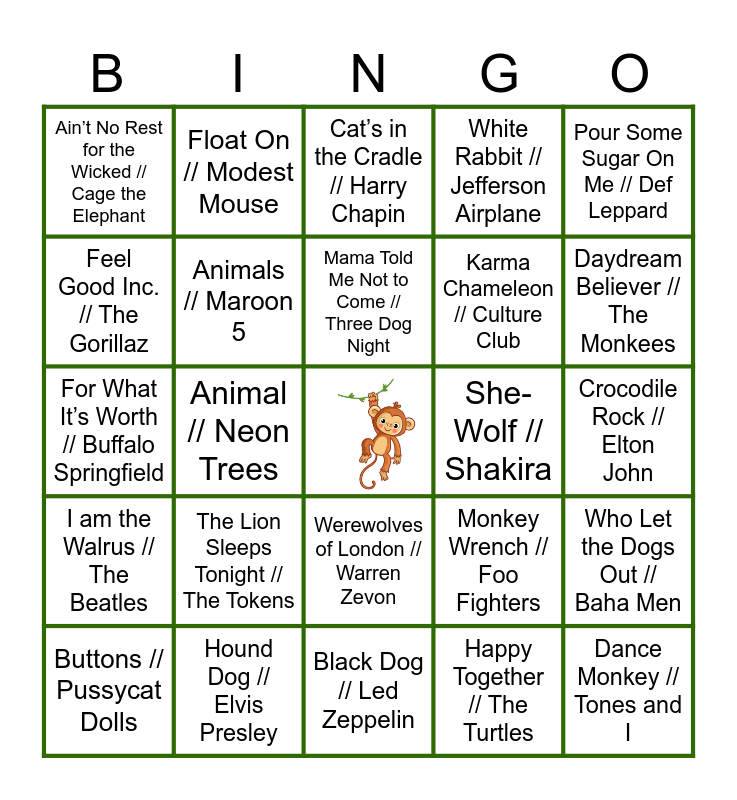 Go Wild! Bingo Card