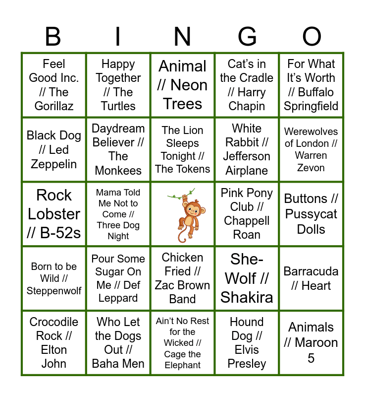Go Wild! Bingo Card